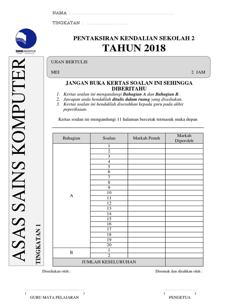 Cover Soalan ASK Tingkatan 1 | PDF