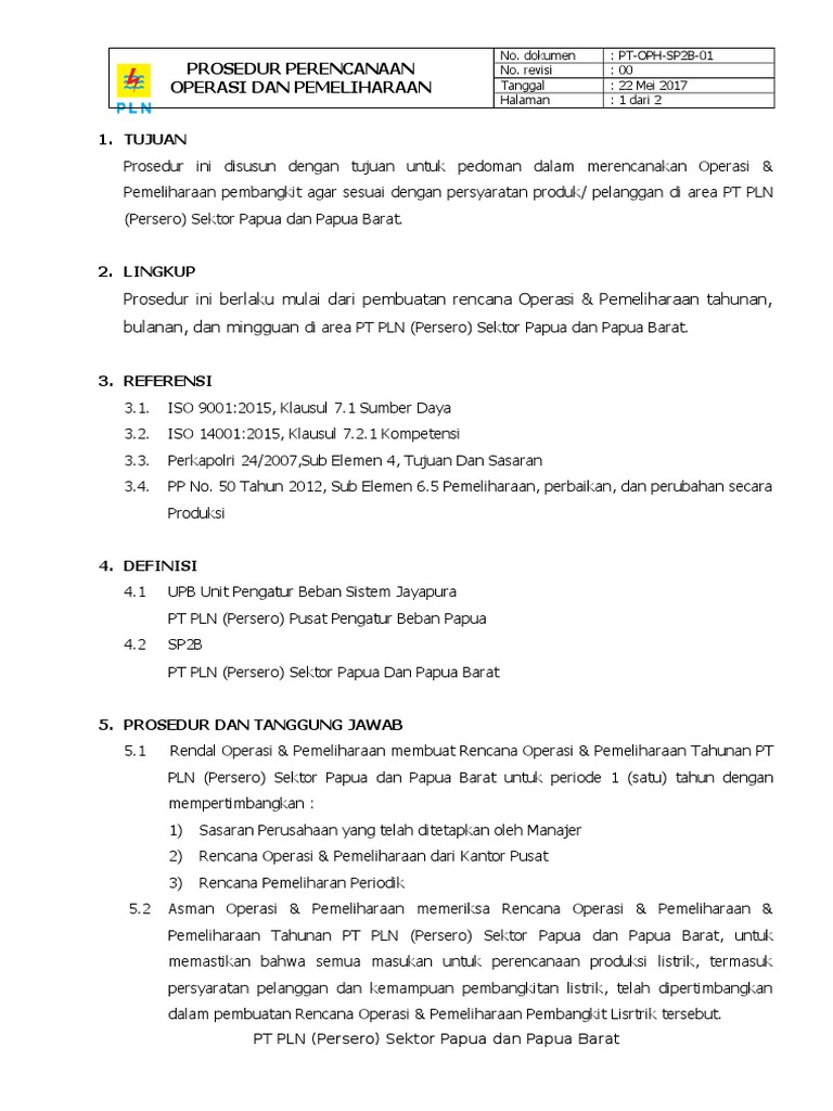 Prosedur Perencanaan Operasi Dan Pemeliharaan | PDF | Computers