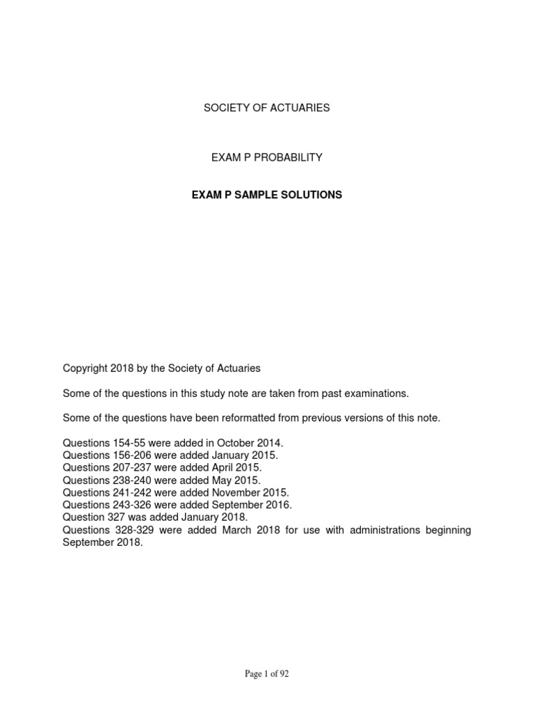 Edu Exam P Sample Sol | PDF | Variance | Statistical Theory