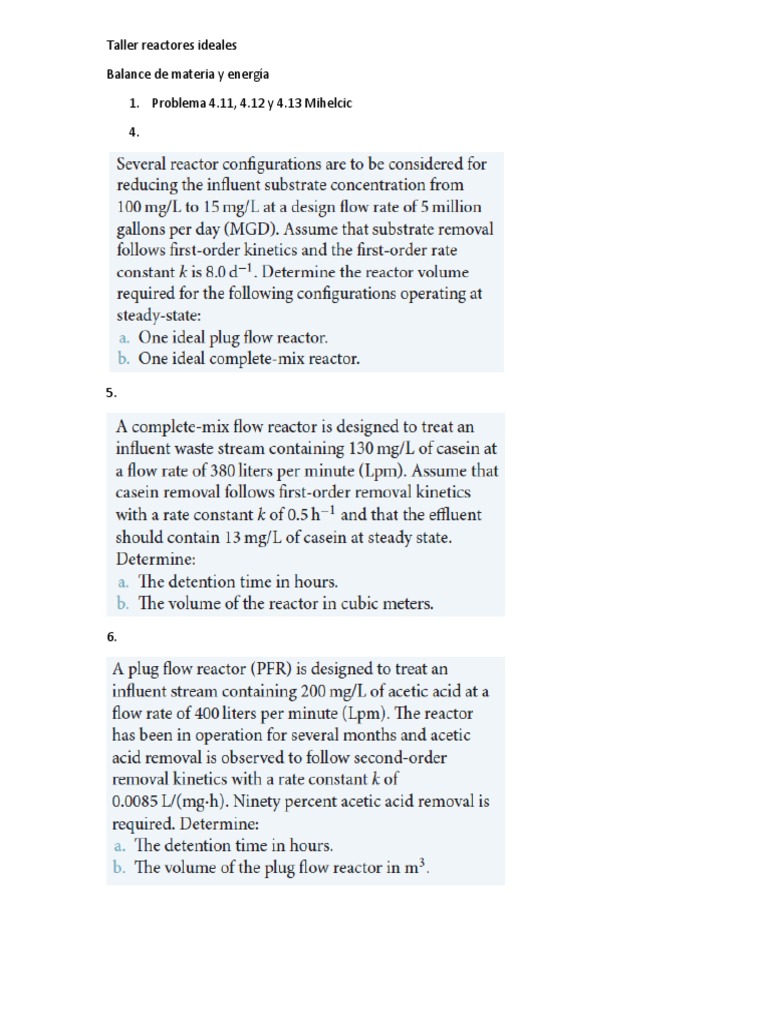 Taller Reactores Ideales | PDF