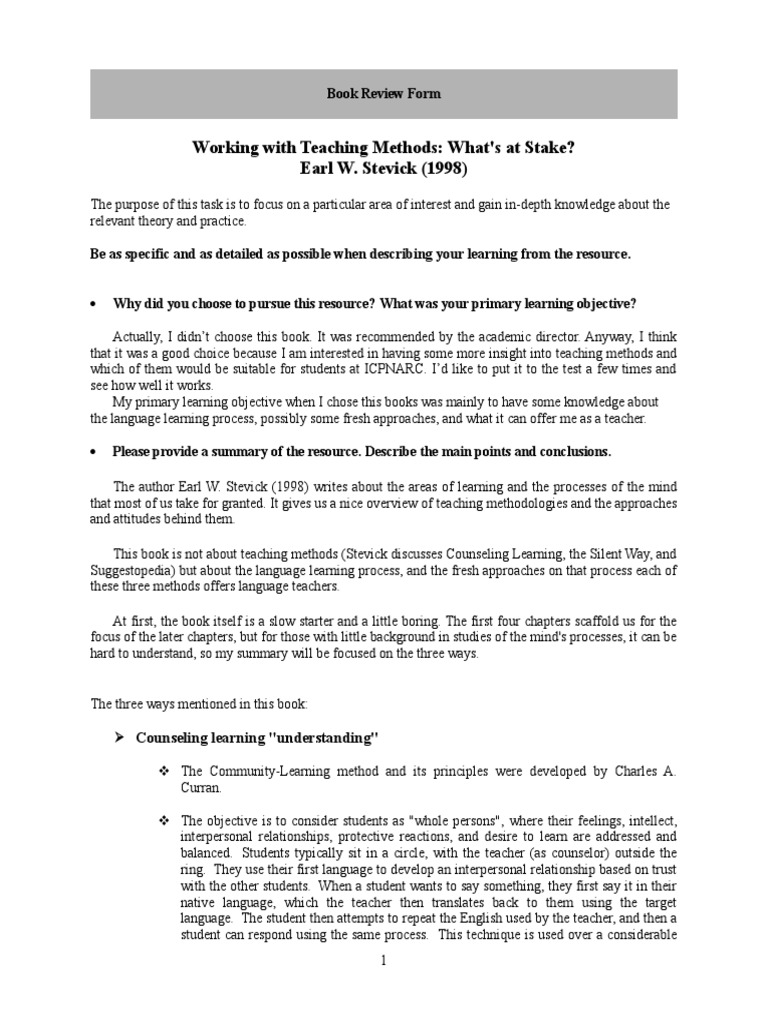 Book Review Form | PDF | Teaching Method | Teachers