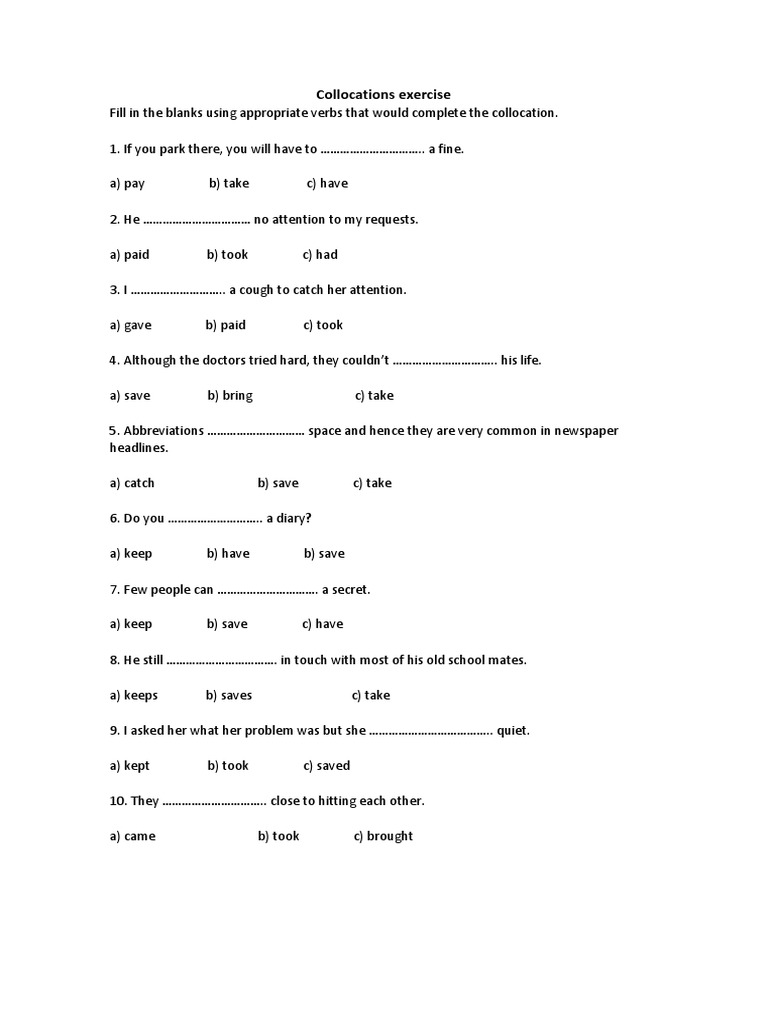 Collocations Exercise | PDF | Home & Garden