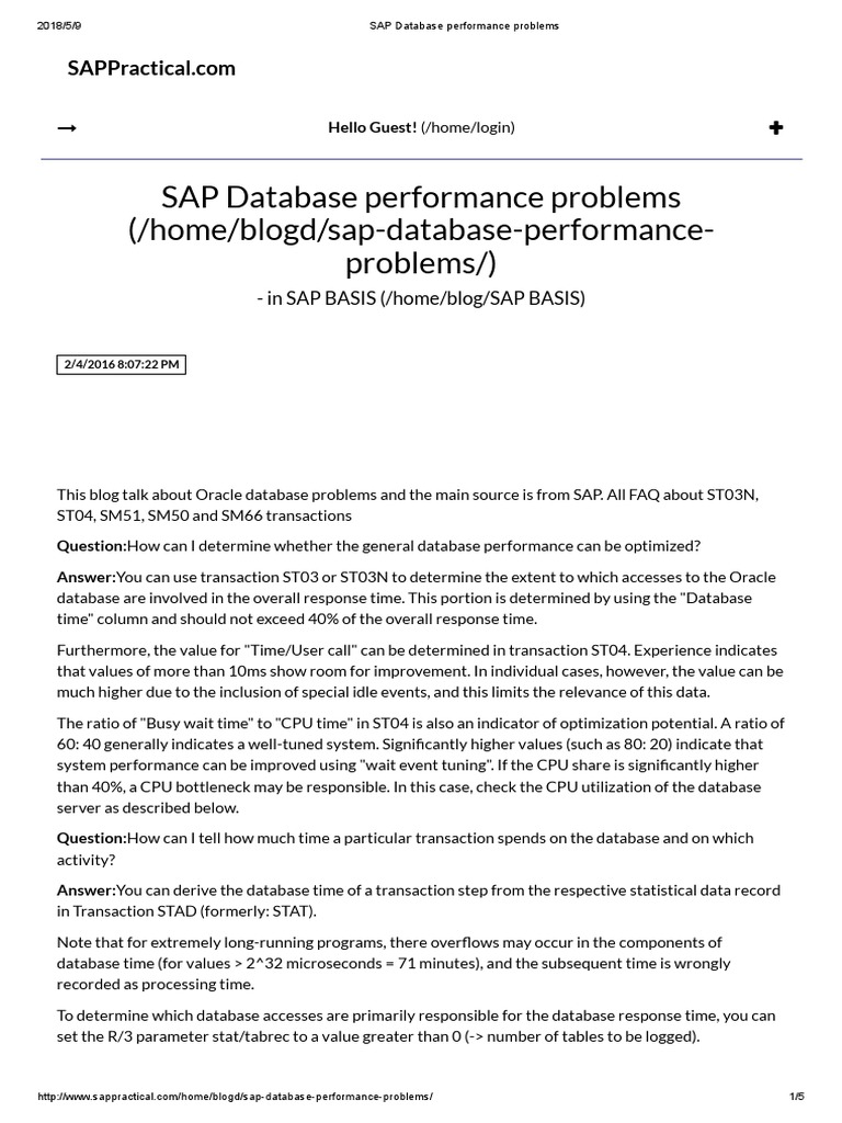 Sap Database Performance Problems Pdf Oracle Database Database Index