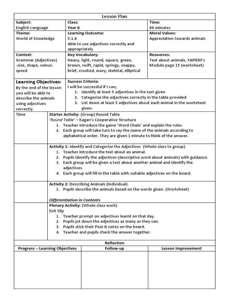 Lesson Plan Group 3b | PDF | Adjective | Lesson Plan