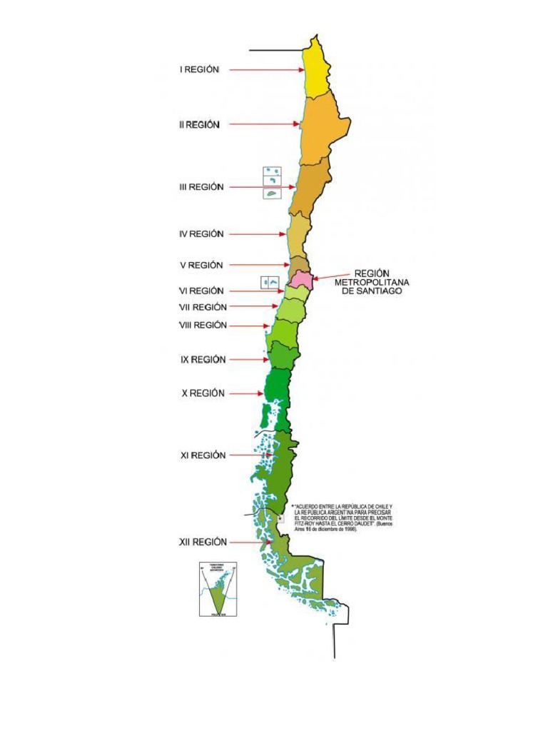 Mapa Chile, Regiones y Capitales