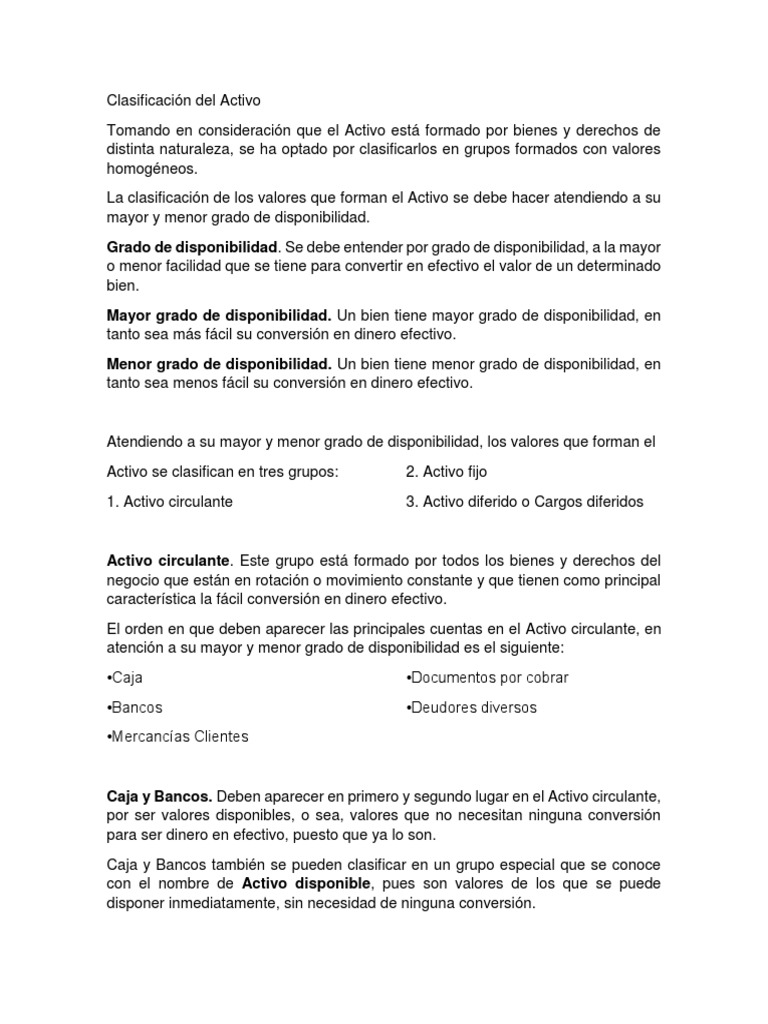 Clasificación Del Activo y Pasivo | PDF | Dinero | Bancos