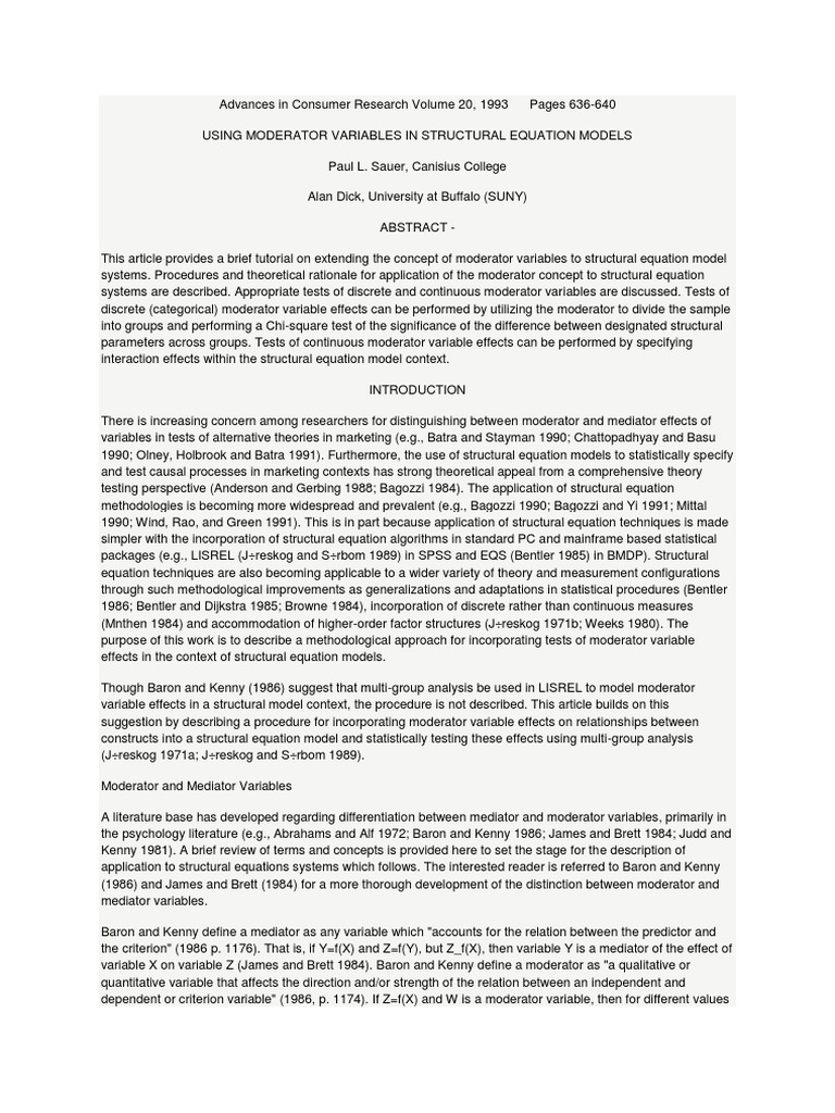 Using Moderator Variables in Structural Equation Models | PDF | Degrees ...