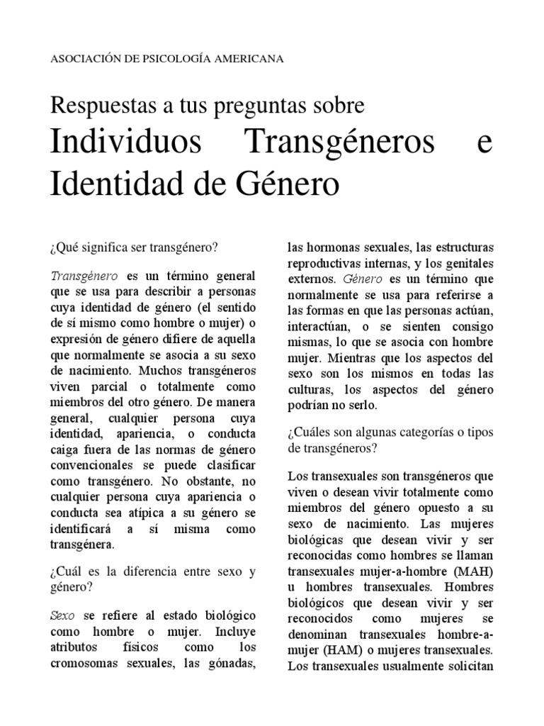 Respuestas A Preguntas Sobre Personas Trans PDF | PDF | Transgénero ...