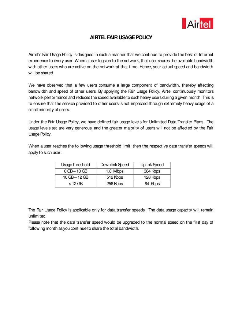 Airtel Fair Usage Policy | PDF | Computers