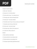 Grade 8 Direct and Indirect Speech Worksheet | PDF