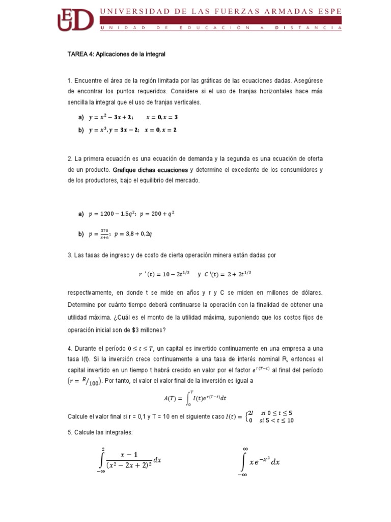 Tarea4 Aplicaciones de La Integral | PDF | Excedente económico | Integral