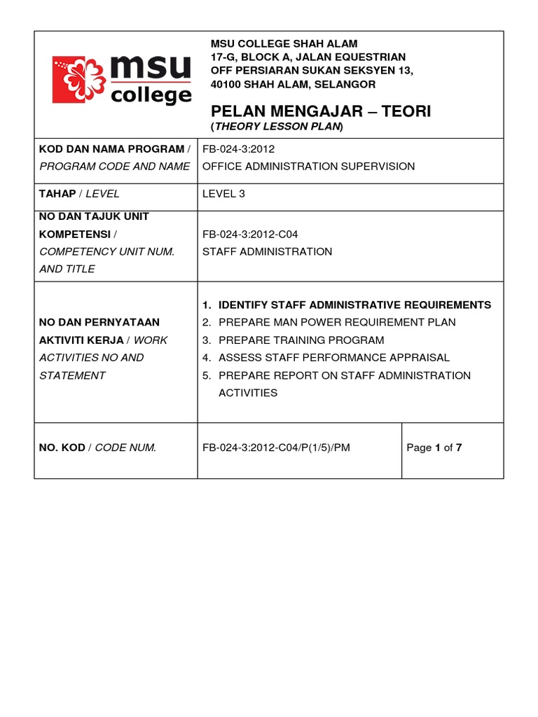 Theory Lesson Plan | PDF | Lesson Plan | Employment