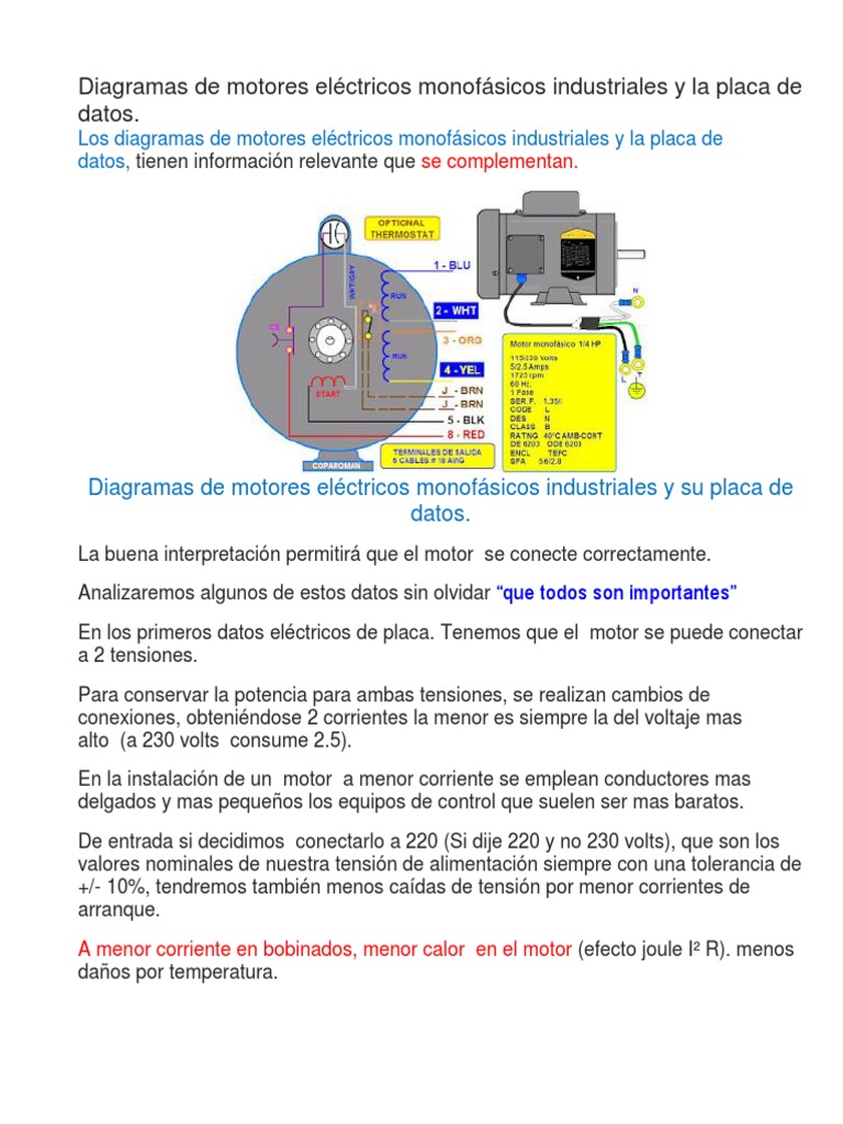 Diagramas De Motores Eléctricos Monofásicos Industriales Y La Placa De