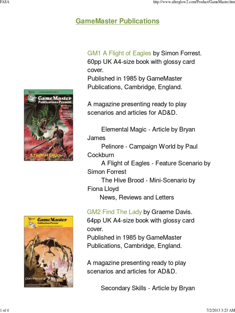 Game Master Publications - Checklist | PDF | Wizards Of The Coast Games ...