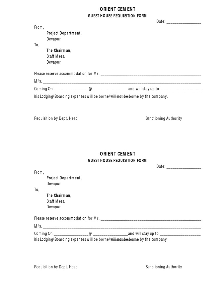 Guest House Requisition Form - Blank Format | PDF