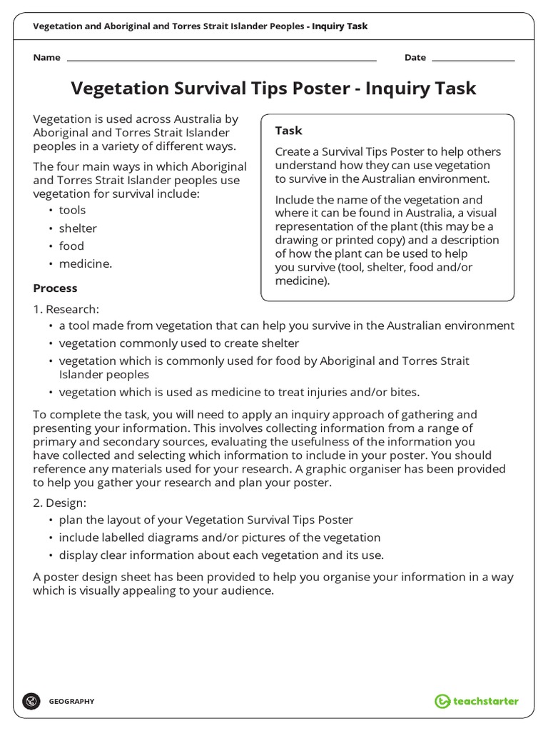 Teachstarter Survival Tips Inquiry Task | PDF | Poster | Design