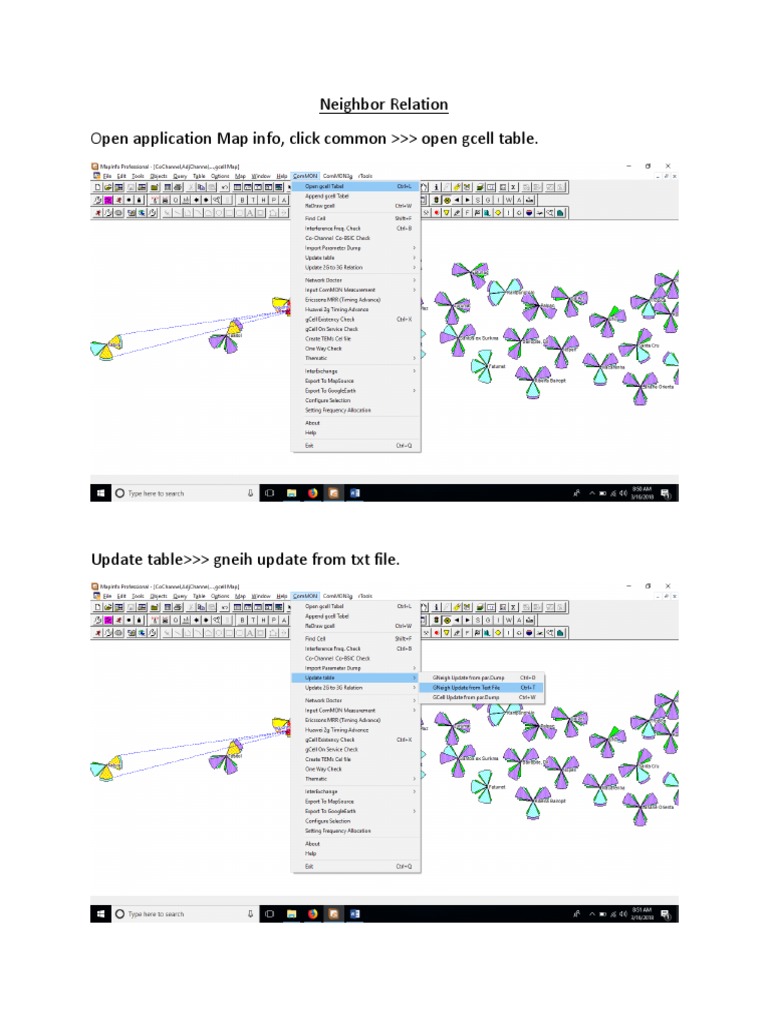 Neighbor Relation Open Application Map Info, Click Common Open Gcell ...