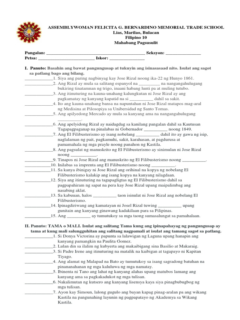 Mahabang Pagsusulit - EL FILI | PDF