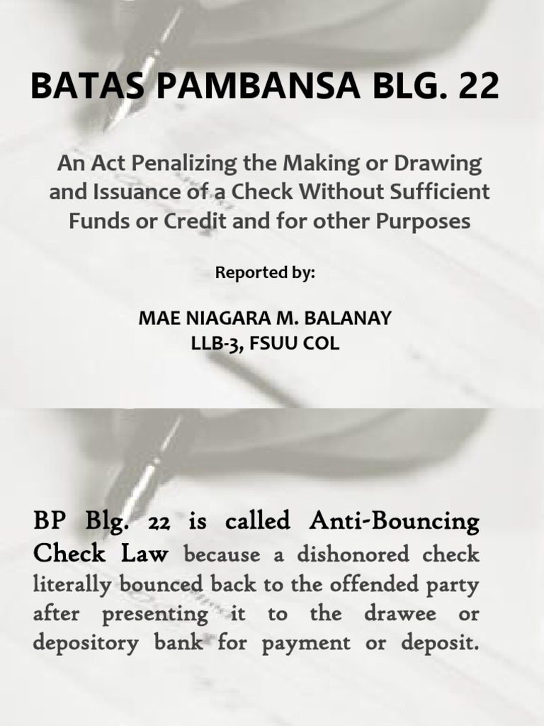 BP Blg. 22 penalizes bouncing checks | PDF | Negotiable Instrument | Cheque