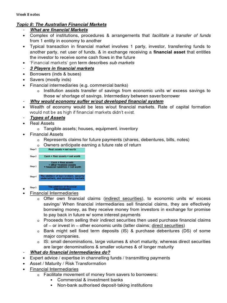 Topic 8: The Australian Financial Markets: Week 8 Notes | PDF ...