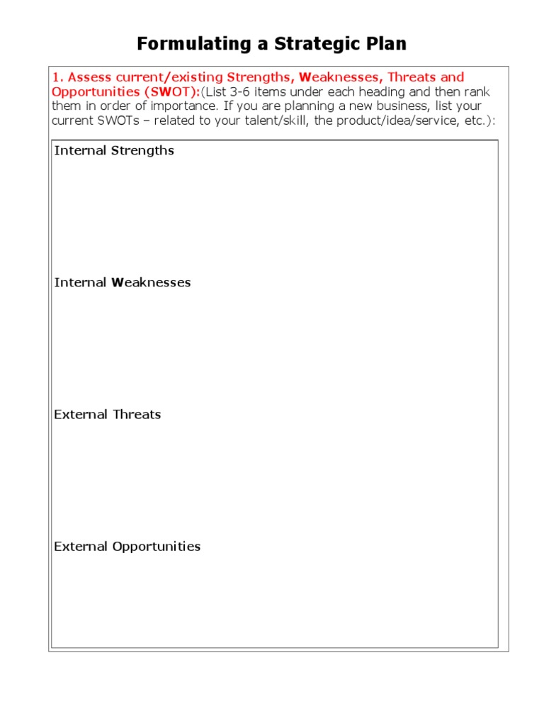 Formulating A Strategic Plan | PDF | Strategic Planning | Swot Analysis