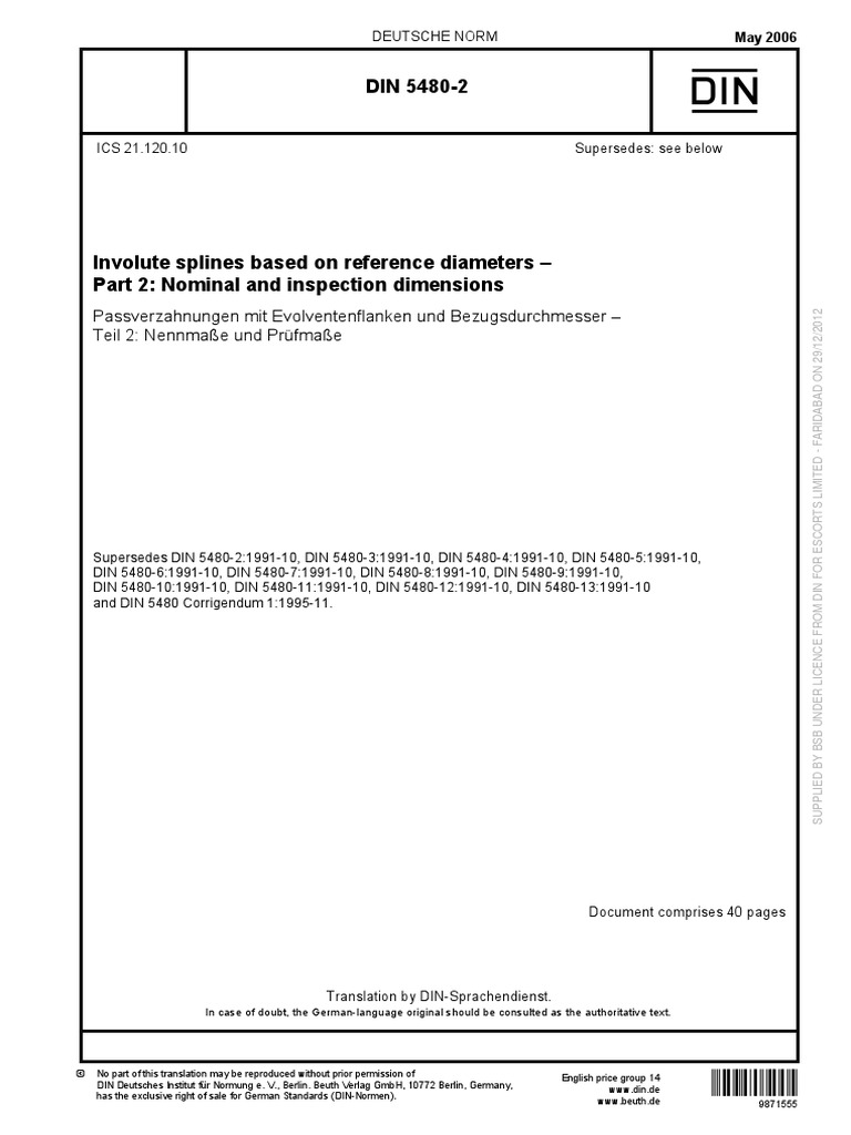 Din 5480-2 | PDF | Engineering Tolerance | Gear