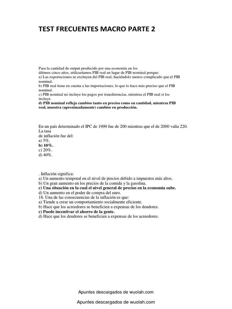 Test Frecuentes de Macroeconomía 2 | PDF | Finanzas y dinero