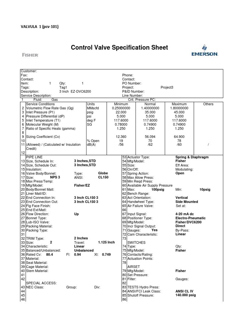 Control Valve Specification Sheet | Download Free PDF | Valve | Pressure
