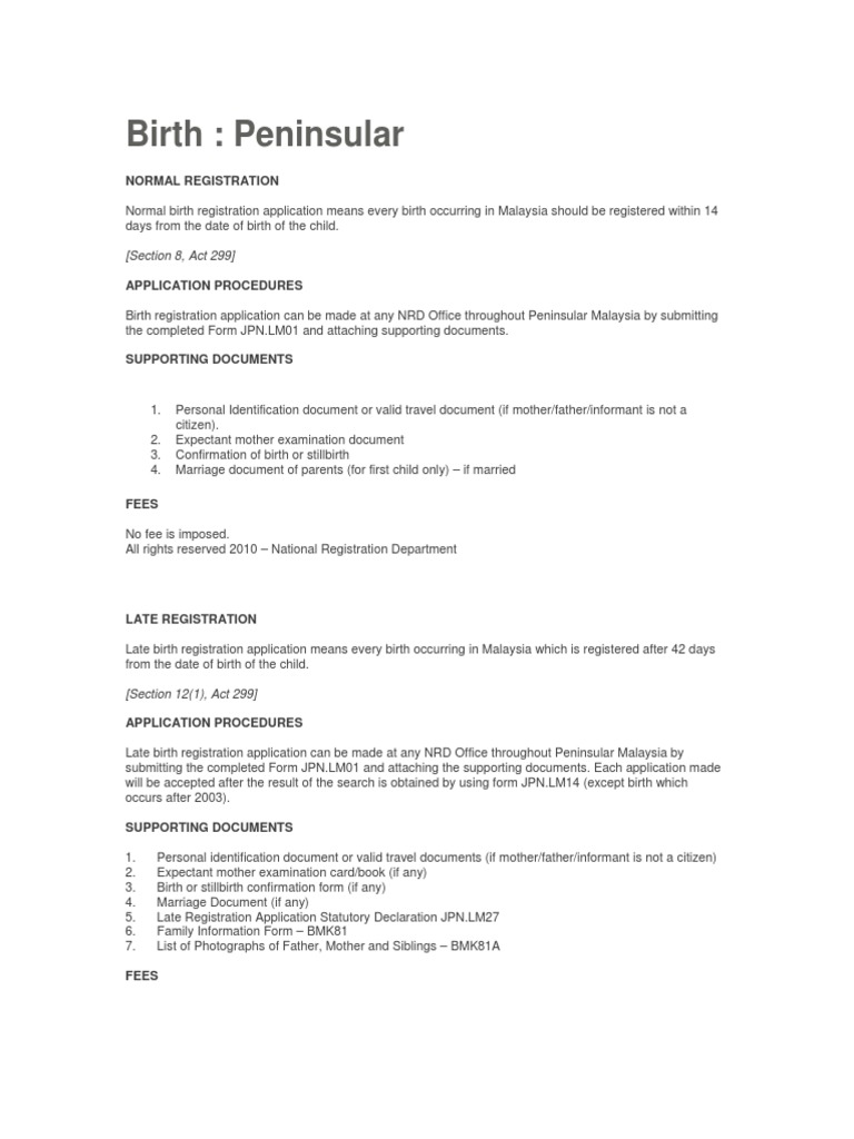 Malaysia Birth Registration Process | PDF | Birth Certificate ...