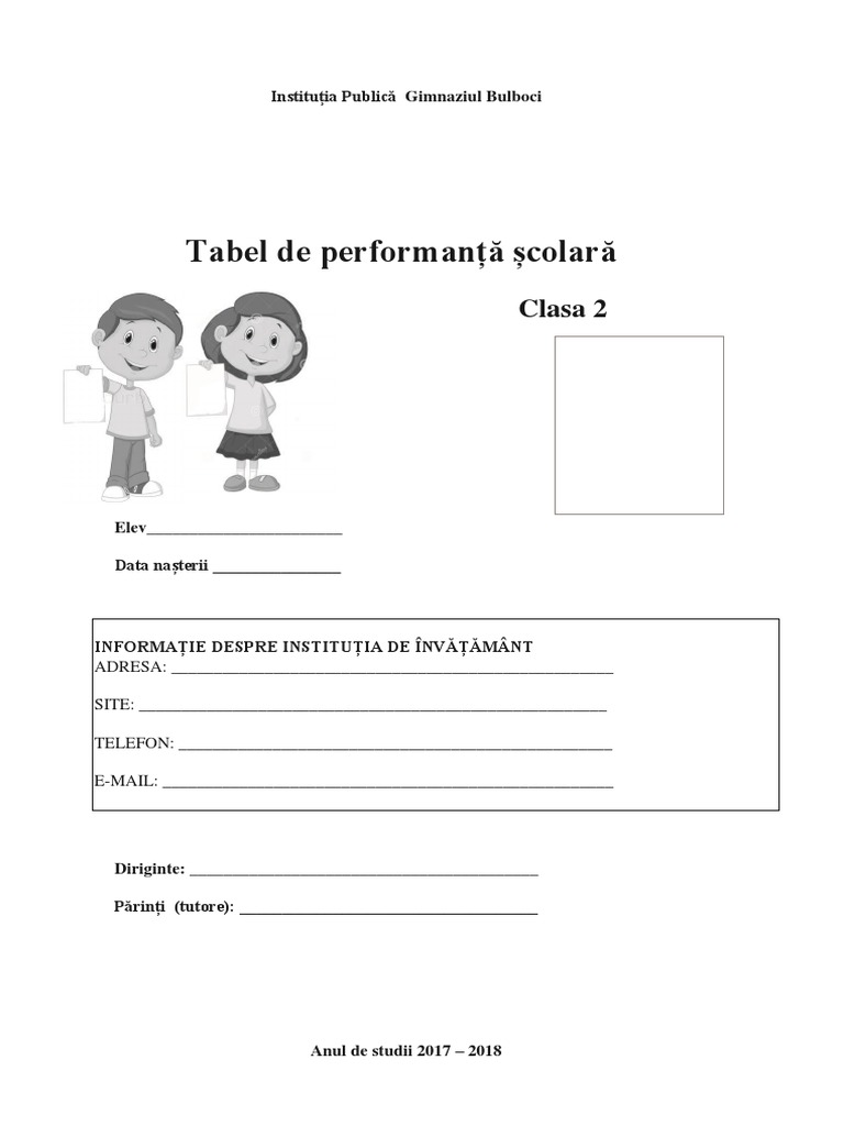 Tabel Performanță Școlară Clasa 2 | PDF