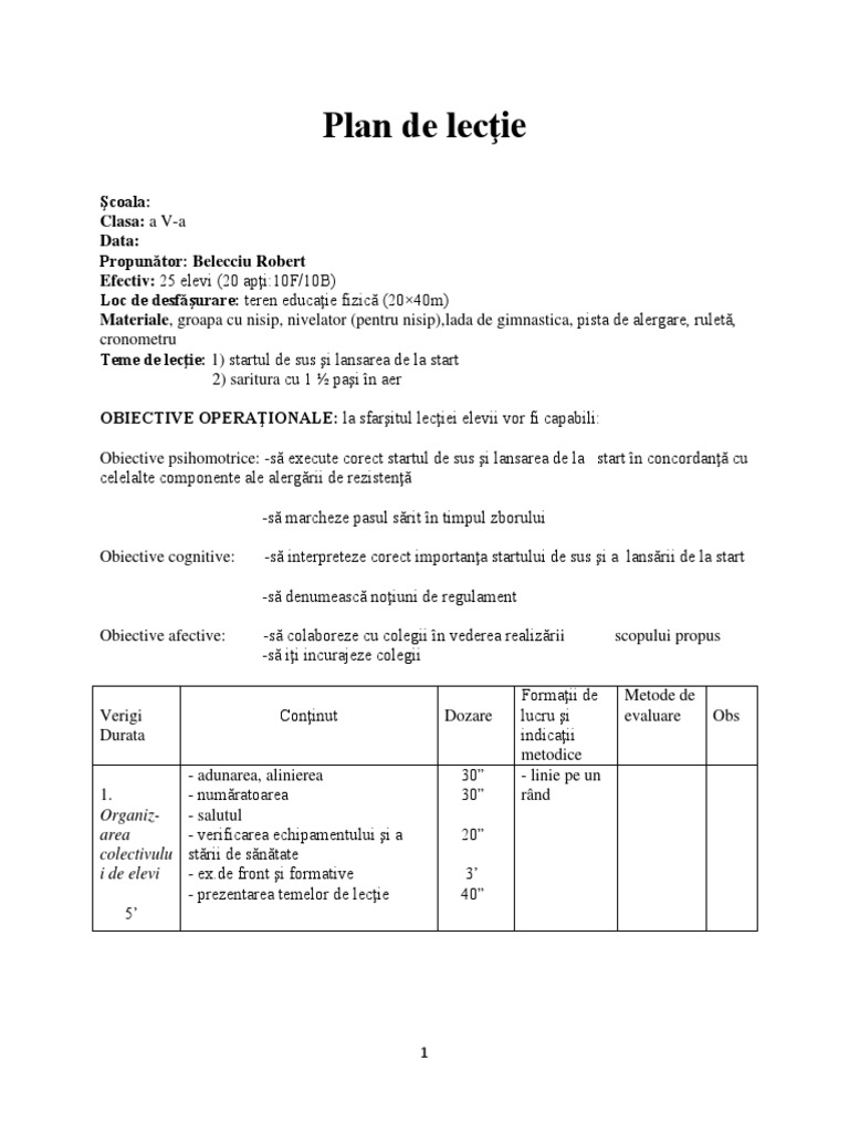 Plan de Lectie Atletism | PDF