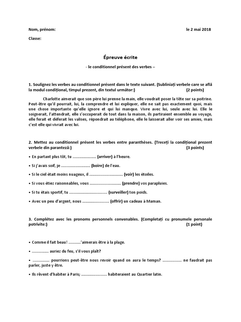 Le Conditionnel Present - Test | PDF