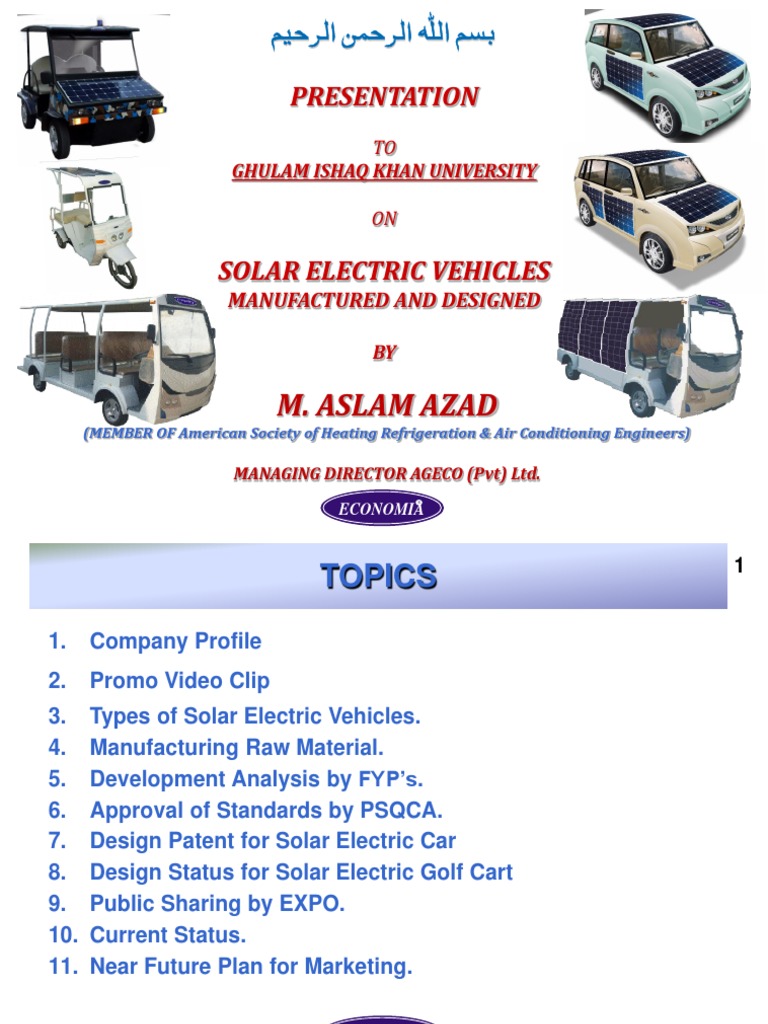 Presentation Solar Electric Vehicle | PDF | Electric Vehicle | Solar Energy