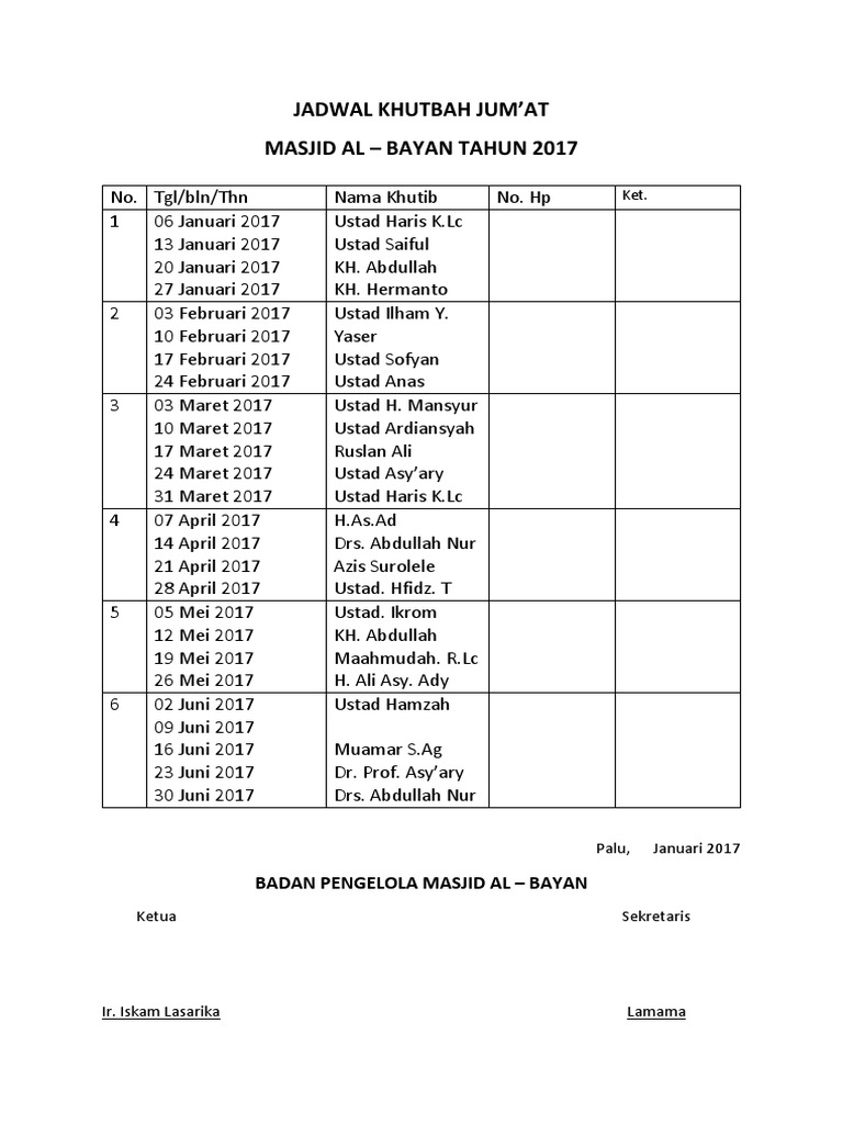 Jadwal Khutbah AL-BAYAN | PDF