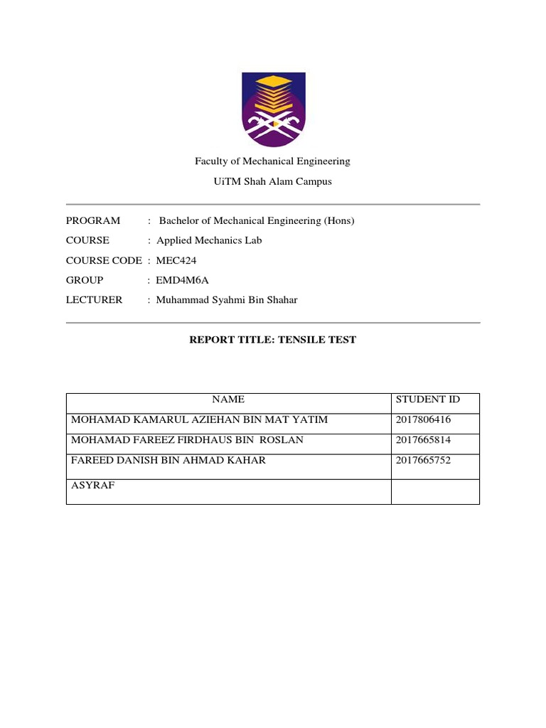 Tensile Test Lap Report | PDF | Stress (Mechanics) | Strength Of Materials