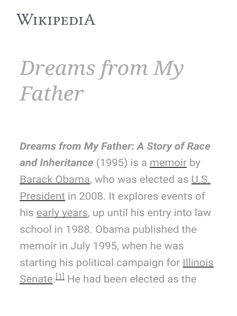 Dreams From My Father - Wikipedia | PDF | Books