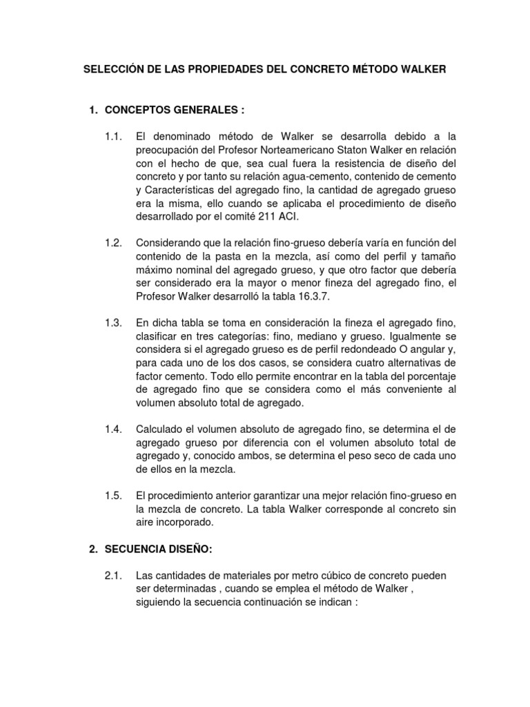 Método Walker para Diseño de Concreto | PDF | Cemento | Volumen