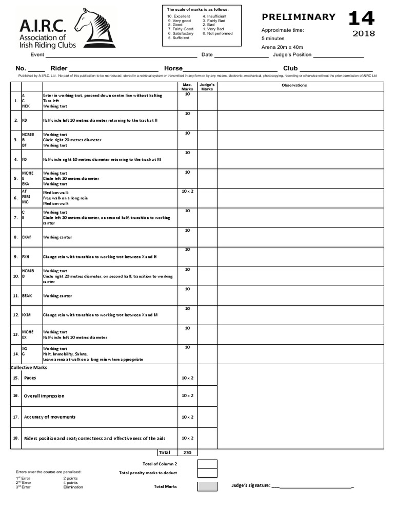 Dressage Test Score Sheet | PDF | Horse Gait | Terrestrial Locomotion