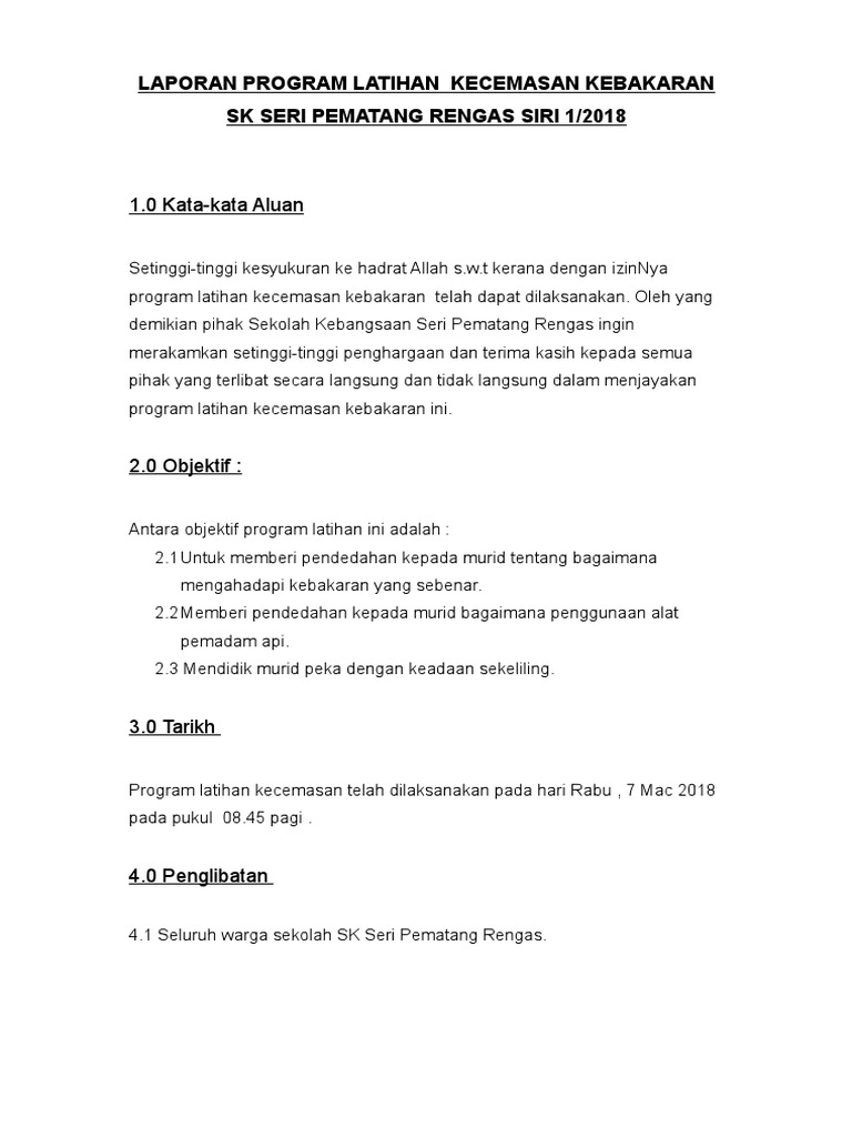 Laporan Program Latihan Kecemasan Kebakaran 1.2018 | PDF