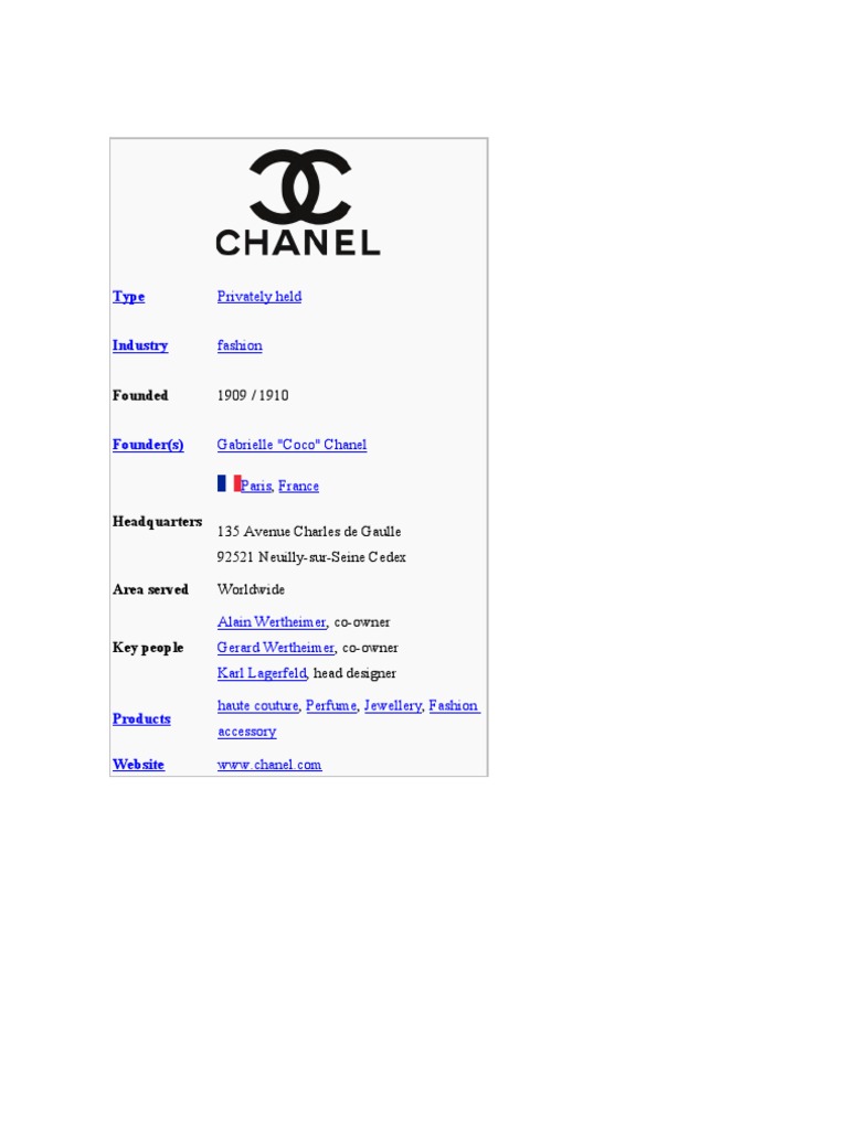 Chanel: History and Ownership Details | PDF