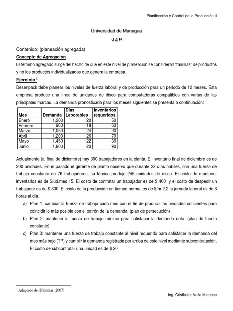 Ejercicio Plan Agregado 2013 | PDF | Economias | Negocios (general)