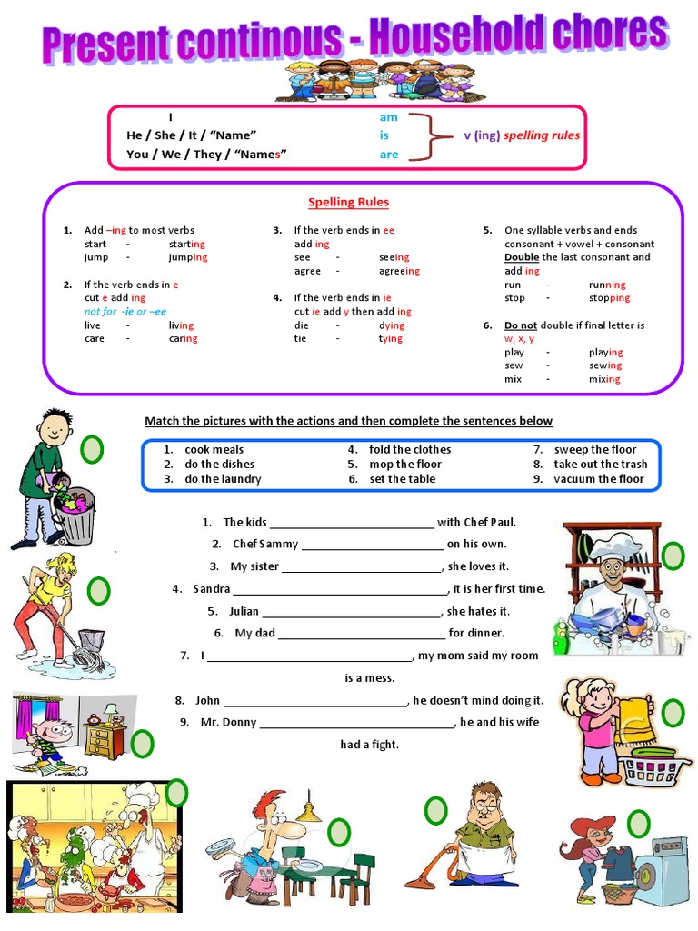 Household Chores Present Continuous | PDF