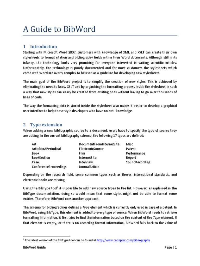 BibWord Guide | PDF | Xml | Citation