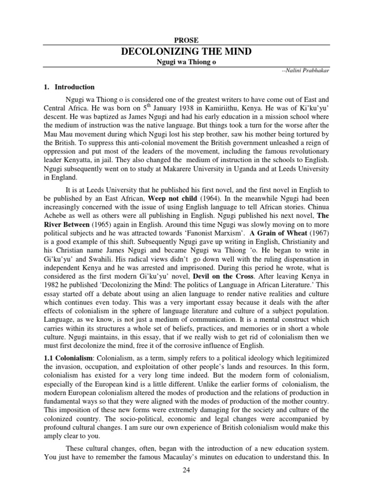 Decolonizing The Mind: Prose | PDF | Colonialism | Postcolonialism