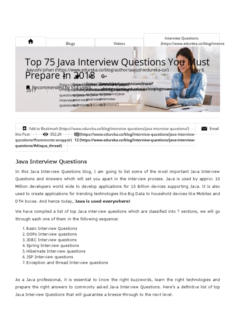 Top 75 Java Interview Questions You Must Prepare in 2018: (HTTPS://WWW ...