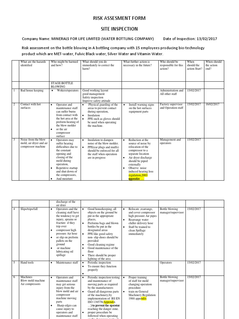 Risk Assesment Form Update | PDF | Fire Safety | Personal Protective ...