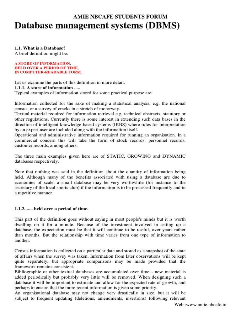 Dbms Class Notes Pdf Databases Relational Database