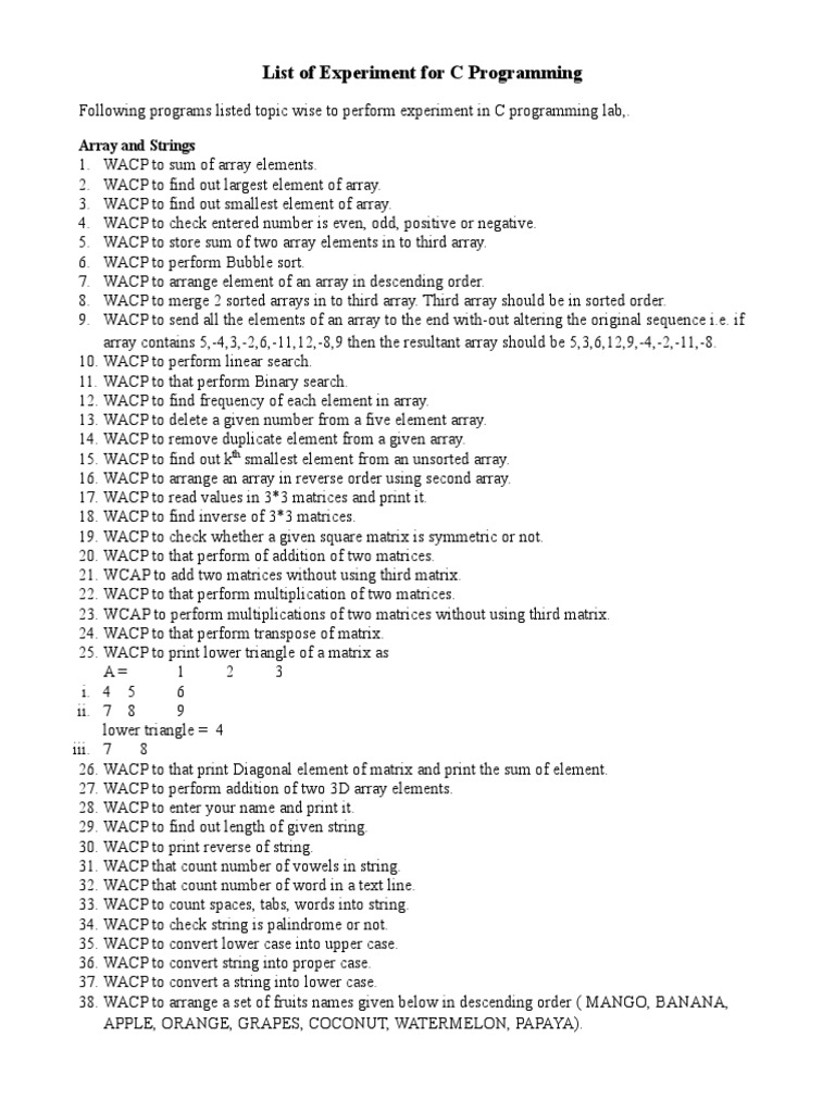 C-Programming Experiment List | Download Free PDF | Pointer (Computer Programming) | Matrix ...