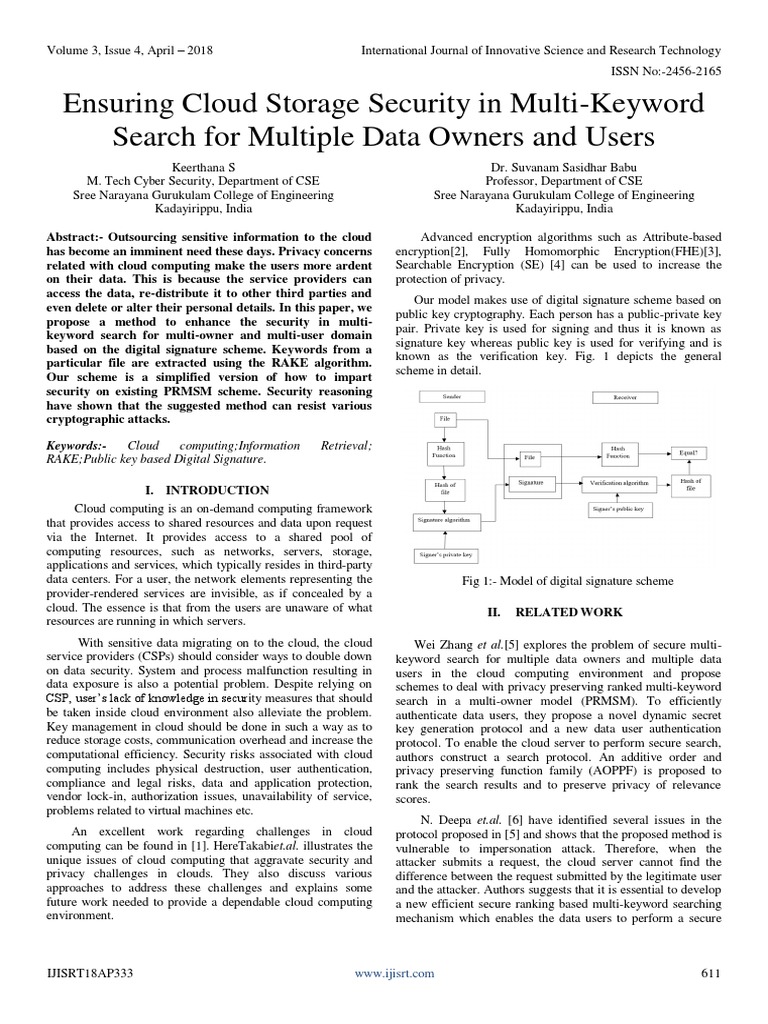Ensuring Cloud Storage Security in Multi Keyword Search For Multiple Data Owners and Users | PDF ...