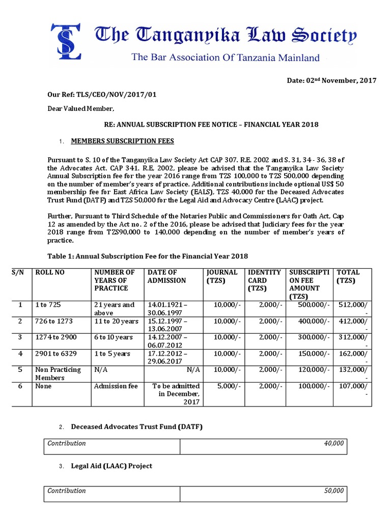 Revised Subscription Fee Note, 2018 | PDF | Notary Public | Advocate